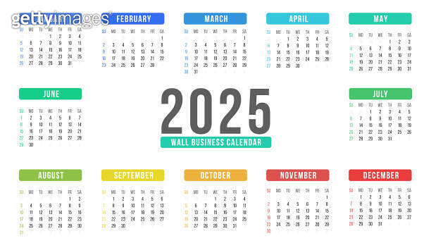 2025 Calendar Colorful One Page Horizontal Calender Vector 이미지 ...