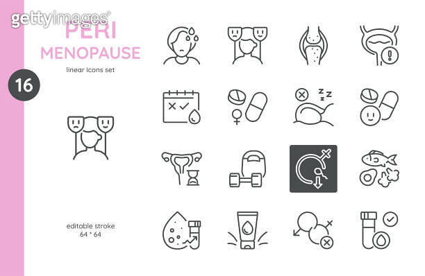Perimenopause Icons Set. Linear illustrations representing symptoms and ...