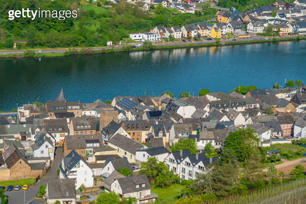 Alken town with the Moselle River in the Rhineland-Palatinate state of ...