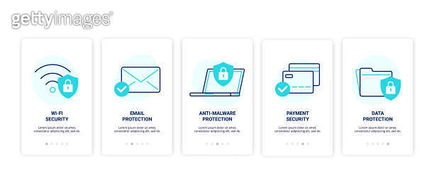 Cyber security icons. Email, anti-malware, data protection. Network and ...