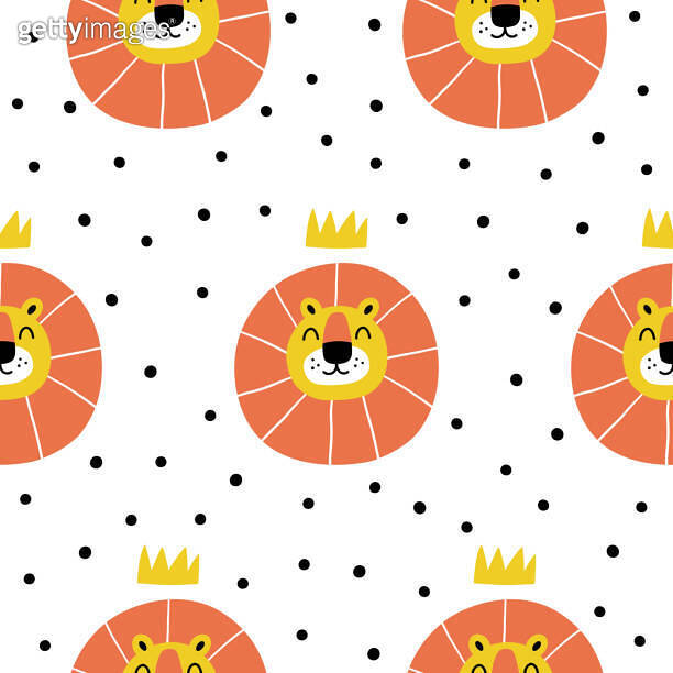 Seamless childish pattern with little lion. Cute texture for kids ...