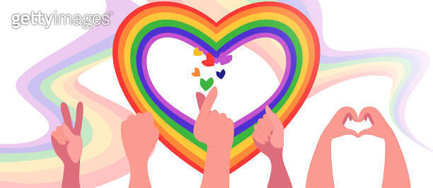 LGBTQ PRIDE month banner with diverse people supporting LGBT plus ...