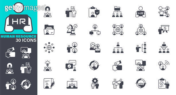 Human Resources set. Solid icon collection. Vector graphic elements, Icon Symbol, Employee ...