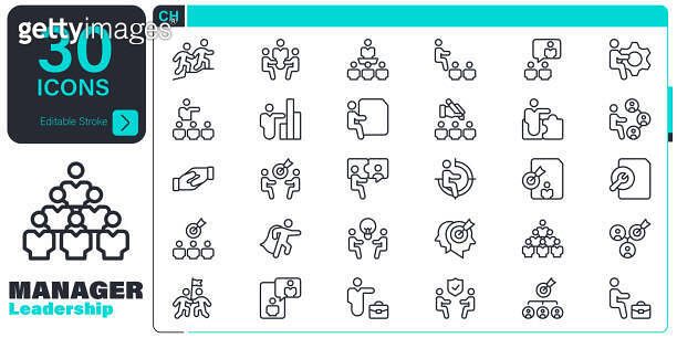 Leadership Icon set. 30 editable stroke vector graphic elements, stock illustration Icon symbol ...