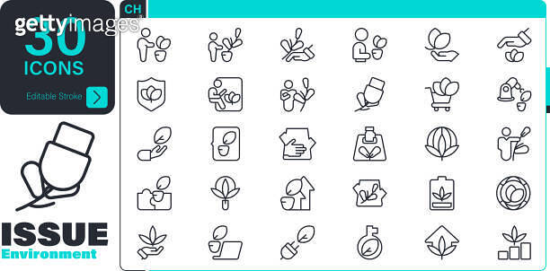 Environmental issues Icon set. 30 editable stroke vector graphic ...