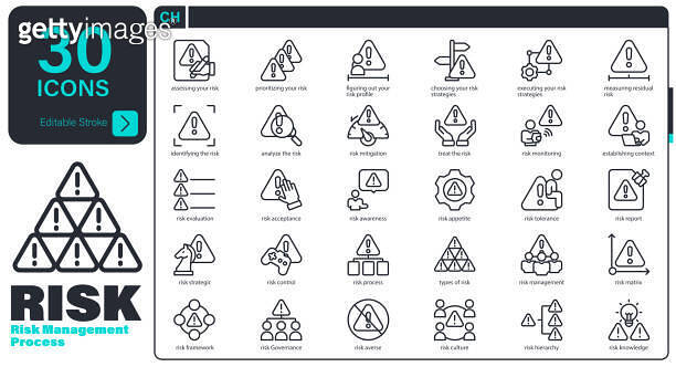 Risk Management Process Icon set. 30 editable stroke vector graphic ...