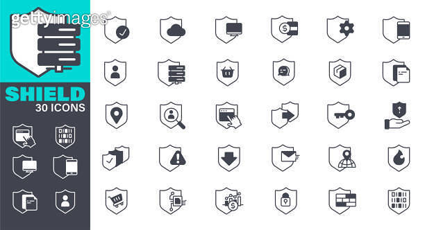 Shield Data Security Icons set. Solid icon collection. Vector graphic ...