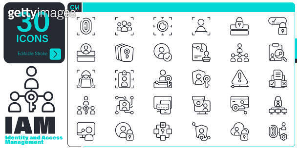 Identity and Access Management (IAM) Icon set. 30 editable stroke ...