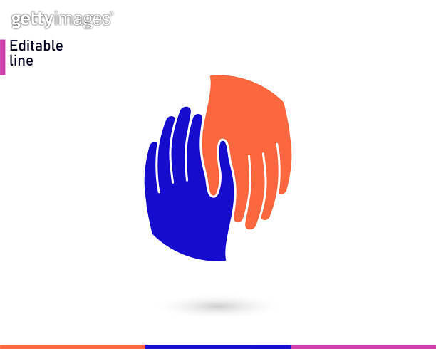 global helping hand in circle shape icon or symbol, abstract people ...