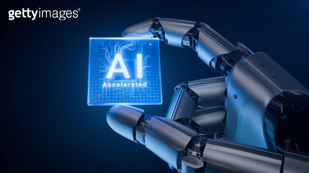 Close-up of Glowing Futuristic AI Accelerated Glass Chip at Fingertips ...