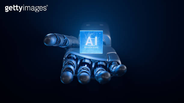 Metal Hand of Humanoid Robot Offering Innovative and Advanced AI Accelerated Chip. Humanoid ...
