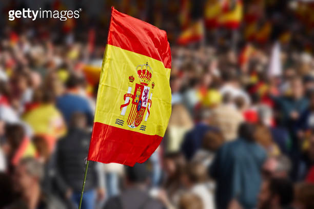 Spanish flag waving. Demonstration in Spain. Spanish symbol 이미지 ...