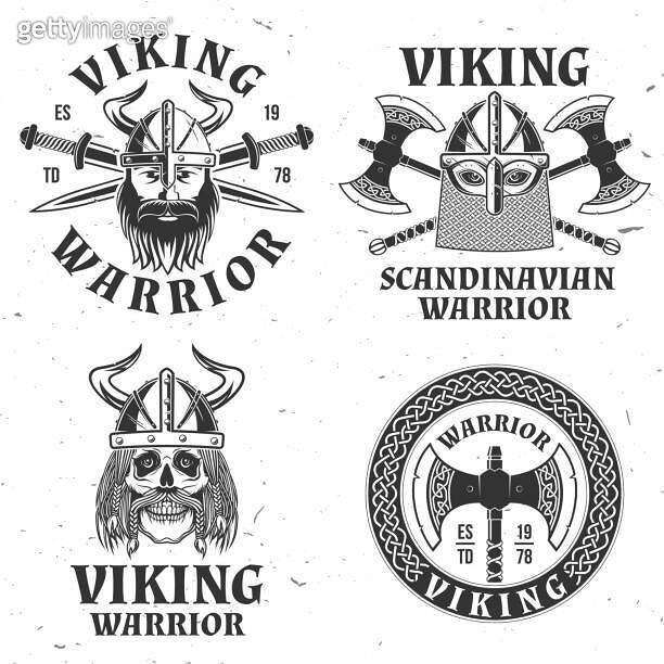 Set of viking warrior logos, badges, stickers. Vector illustration. For ...