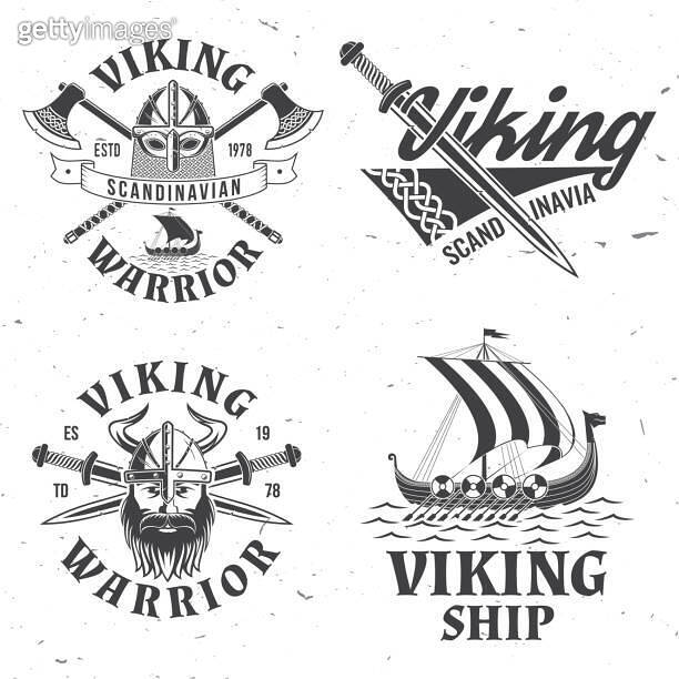 Set of viking warrior logos, badges, stickers. Vector illustration. For ...