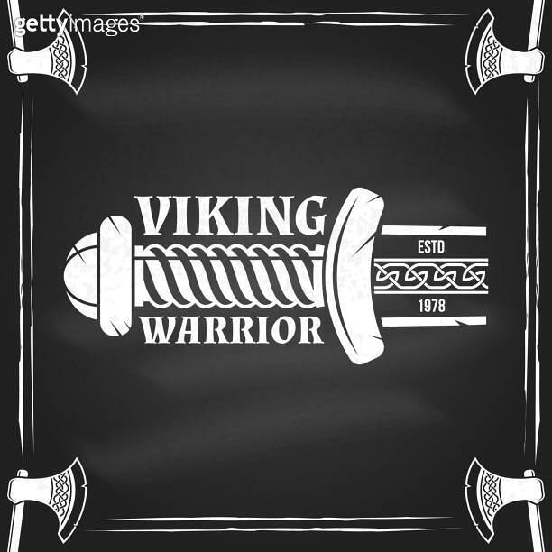 Viking warrior , badge, sticker on the chalkboard. Vector illustration ...