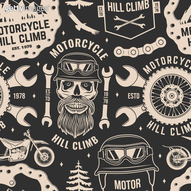 Motorcycle hill climb seamless pattern or background. Vector. Fabric ...