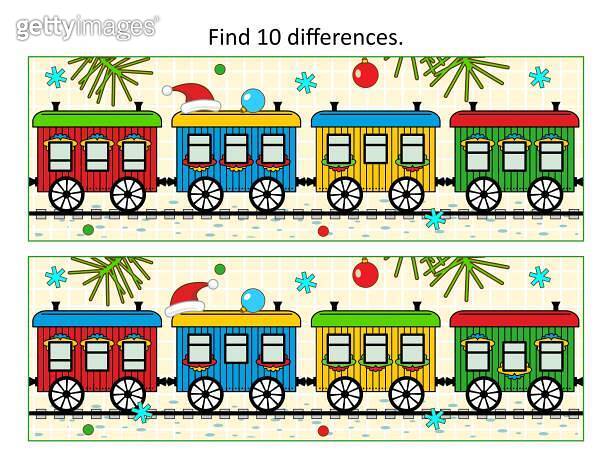 Difference game with winter holidays polar express toy train cars. Find ...