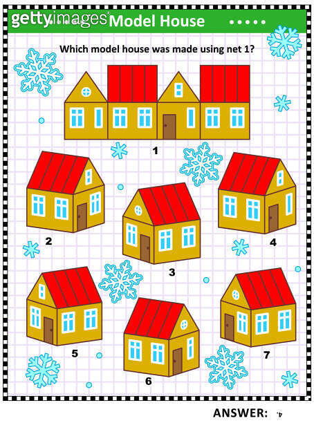 Visual puzzle or picture riddle: Which model house was made using net 1 ...