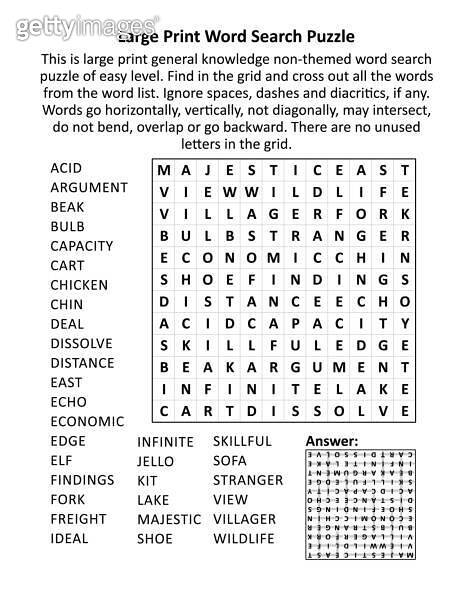 Large print general knowledge word search puzzle (words ACID - WILDLIFE ...