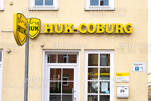HUK-COBURG Insurance logo on facade company building, HUK-Coburg ...