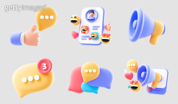 Trendy 3D icon set for social media, illustrations of online ...