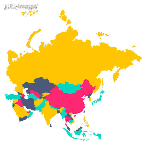 Map of asia with countries in color 이미지 (1914691486) - 게티이미지뱅크