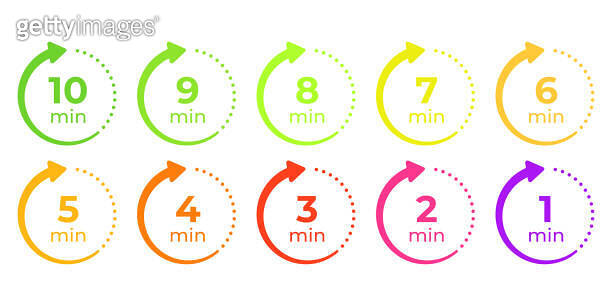 Arrow icons with remaining time from 10 to 1 minute. (2024852680) 일러스트 ...
