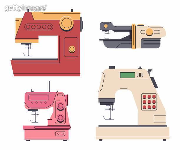 Sewing machines vector cartoon set isolated on a white background ...