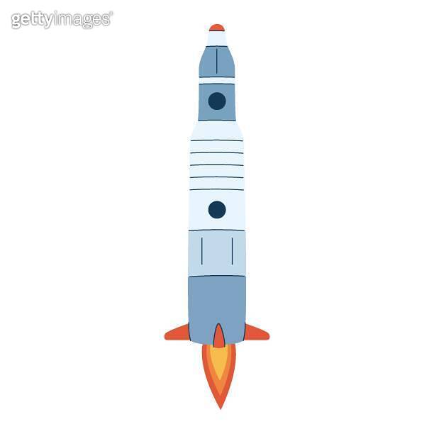 Isolated rocket flying in space. Futuristic intergalactic rocketship in ...