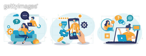 Customer service isolated set in flat design. Collection of scenes ...