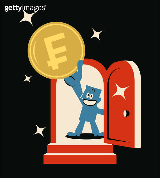 A smiling blue man opens the door and shows the big money 이미지 ...