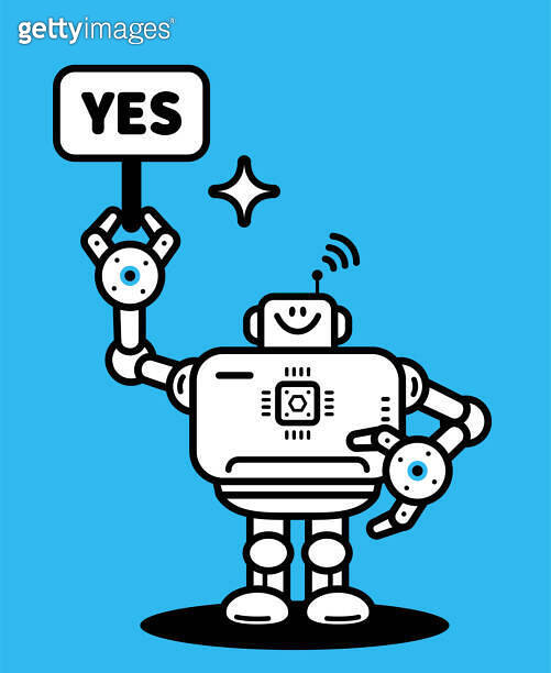 An Artificial Intelligence Robot holds a Yes Sign (1905660406) - 게티이미지뱅크