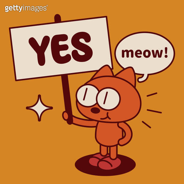 A quirky and cute kitten holding a Yes Sign 이미지 (2153243257) - 게티이미지뱅크