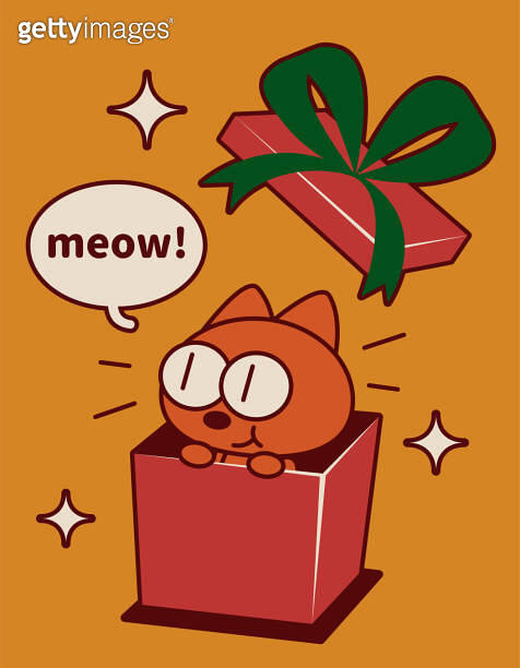 A quirky and cute kitten, smiling, popping out of a gift box 이미지 ...