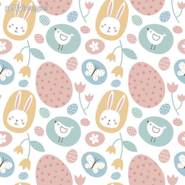 Seamless Easter pattern. Hand drawn colorful children s spring easter ...