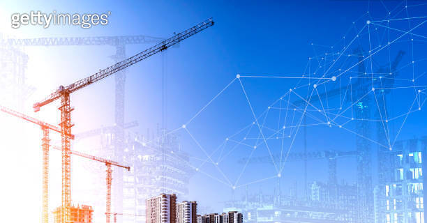 Construction technology banner background. Construction site with ...
