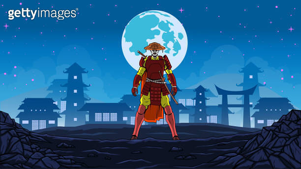 Vector Cyberpunk Ronin Ninja Warrior in an Japanese City Setting Stock ...