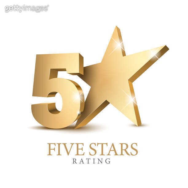 5 gold 3d star rating. Five star Symbol or emblem. vector 이미지 ...