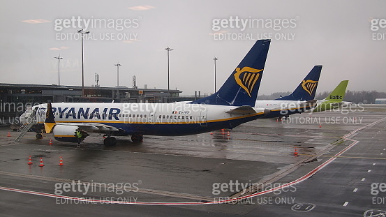 Airplane parked at Riga International Airport (RIX), Latvia. December ...