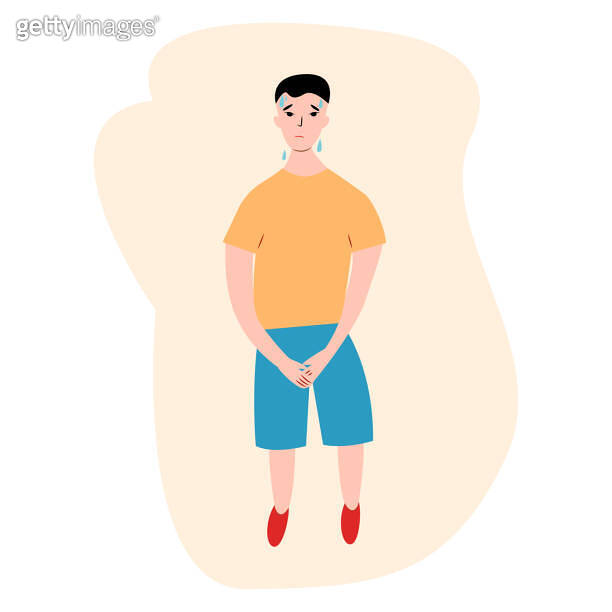 Urinary incontinence problem. Asian boy hands holding his crotch, male ...