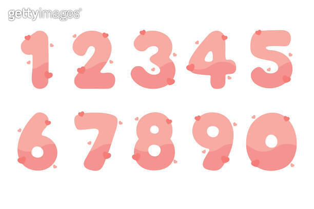 Vector illustration of cute pastel pink numbers with heart-shaped ...