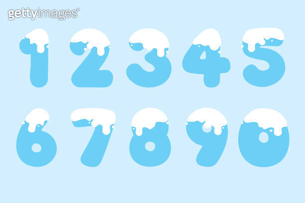 Cute blue and white snow cartoon number for kids, from zero to nine ...