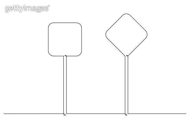 Single continuous line drawing template, set of road signs, Traffic ...