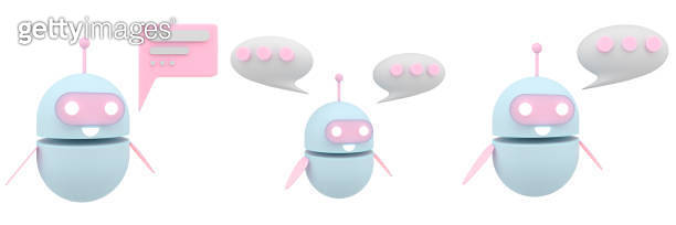 Set of robot chatbot icon 3d. Cute AI bot helper mascot character ...