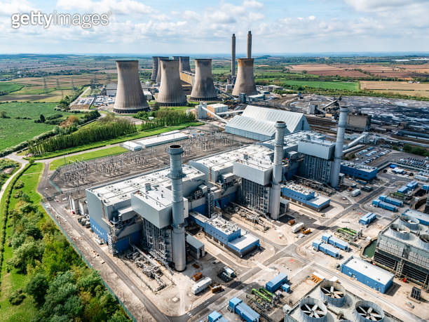 Drone view of natural gas power station at West burton, UK (2155795079 ...