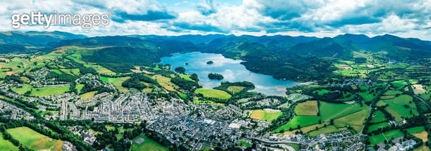 Aerial view of Keswick in Lake District, a region and national park in ...