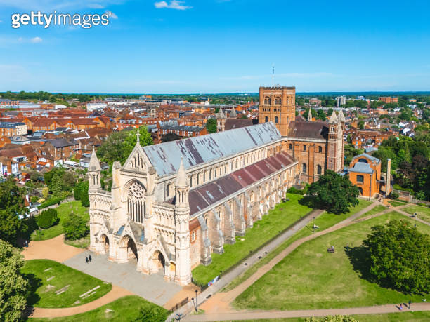 An aerial photo of the Cathedral & City of St Albans in Hertfordshire ...