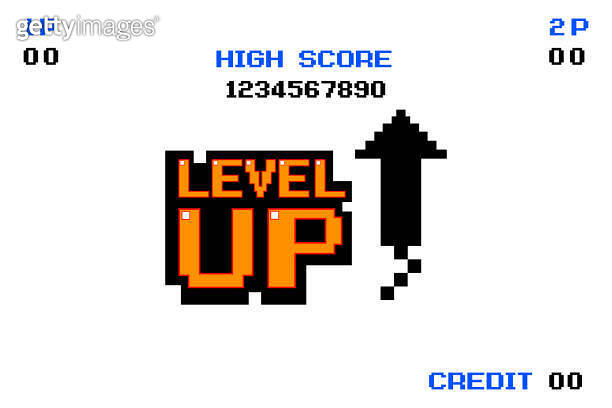 LEVEL UP icon pixel art .8 bit game. retro game. for game assets in ...