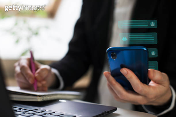 Young business person using system AI Chatbot in computer or mobile ...