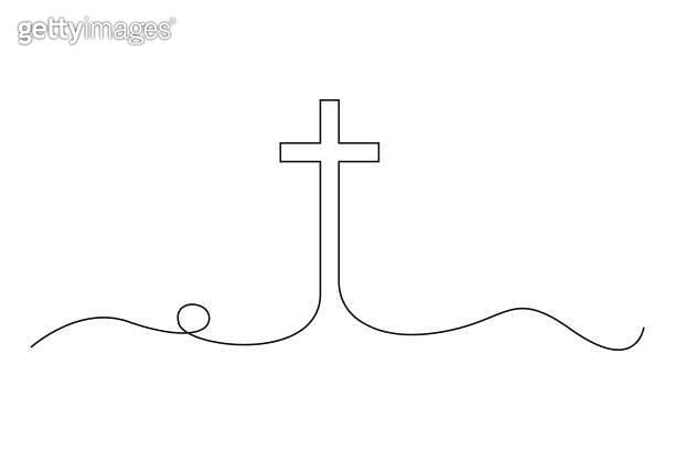 Simplistic one-line cross on a hill design. Vector Illustration. EPS 10 ...